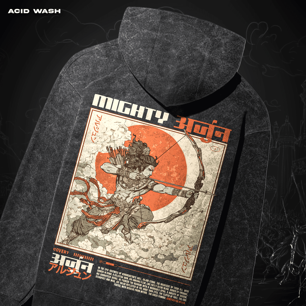 Gandivdhari Arjun Acid Wash Hoodie – Covert